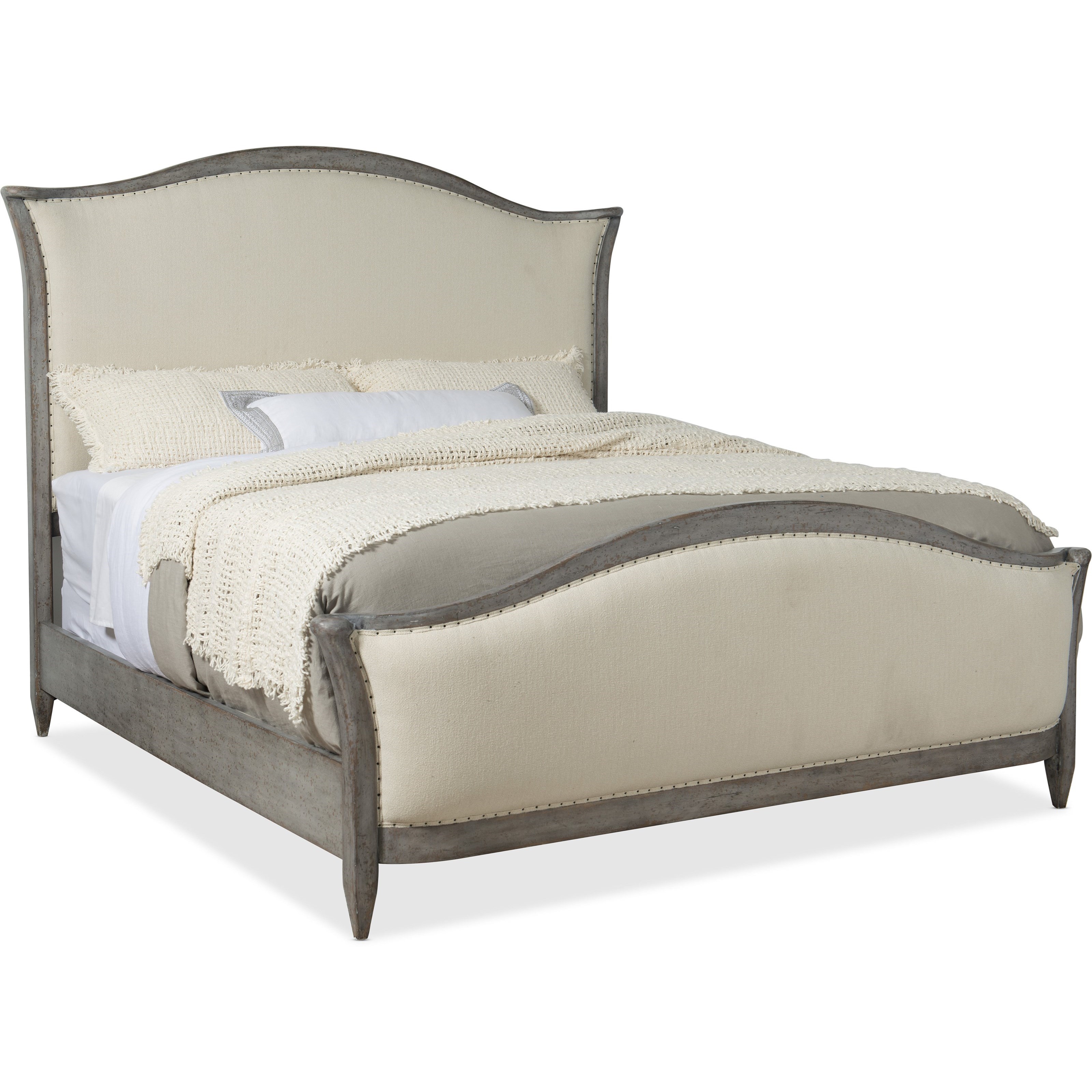 King upholstered bed with nailhead trim store